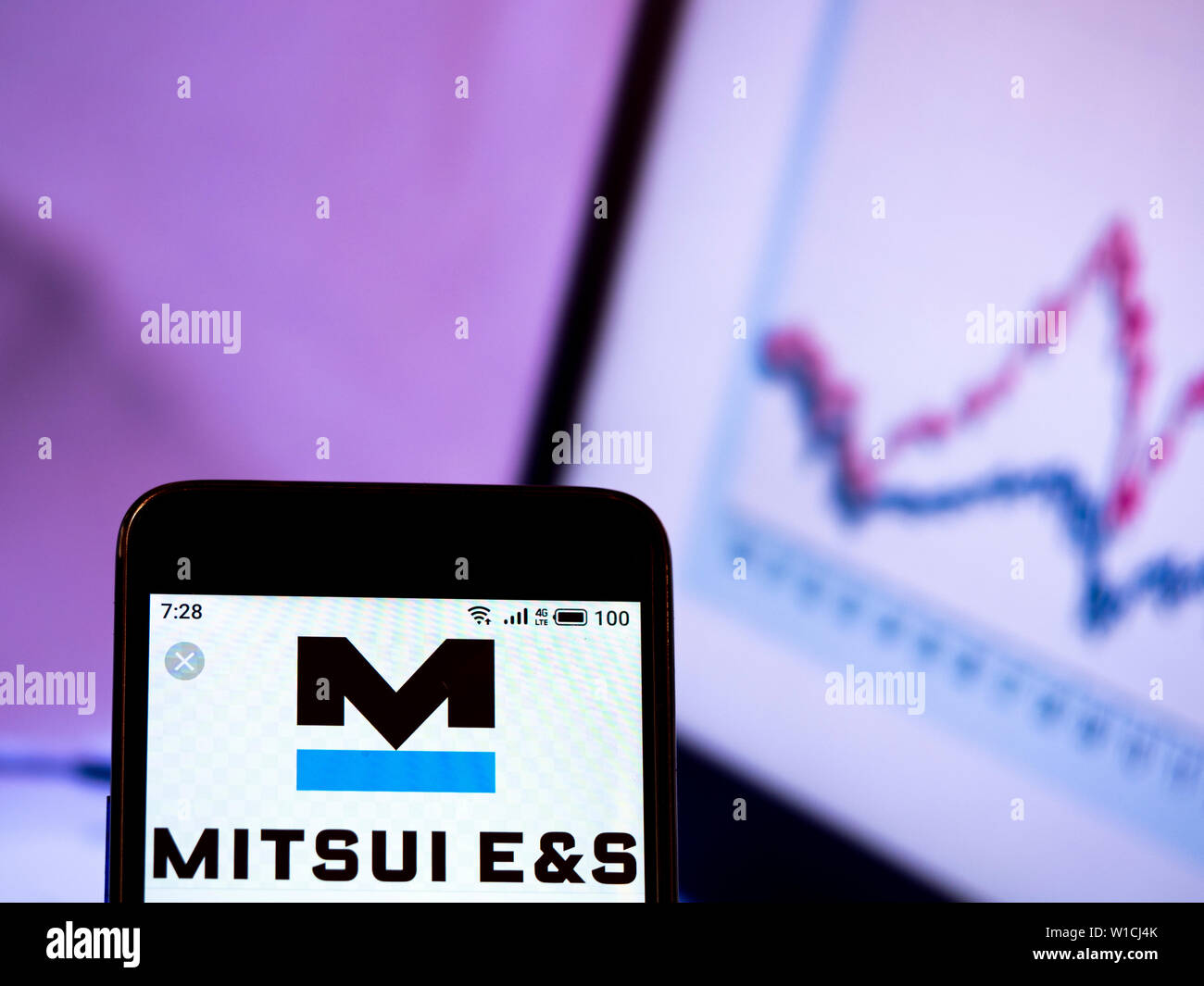 In this photo illustration the Mitsui Engineering & Shipbuilding logo ...