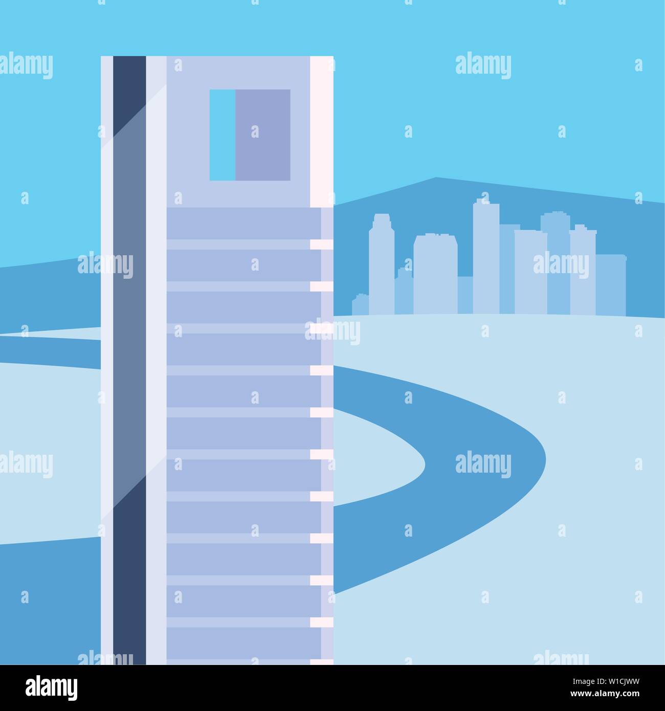 blue city skyline urban buildings city road vector illustration Stock ...