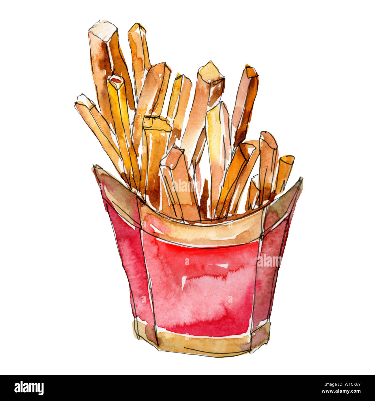 Fast food french fries. Watercolor background illustration set ...