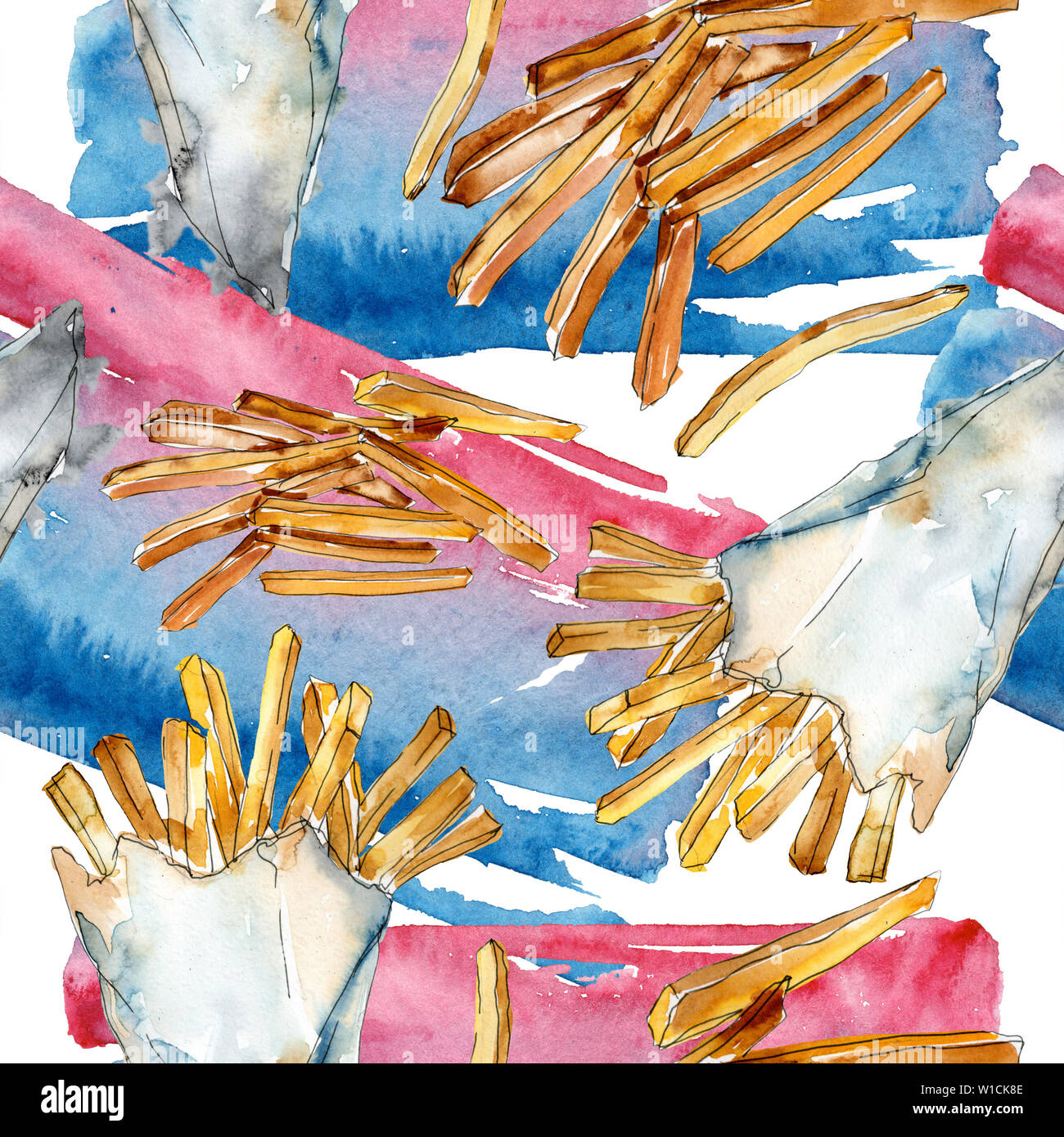 Fast food french fries in a watercolor style set. Watercolor background ...