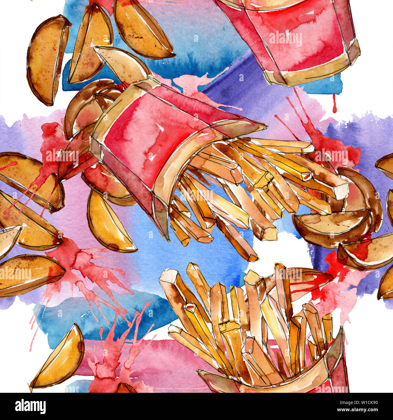 Fast food french fries in a watercolor style set. Watercolor background ...