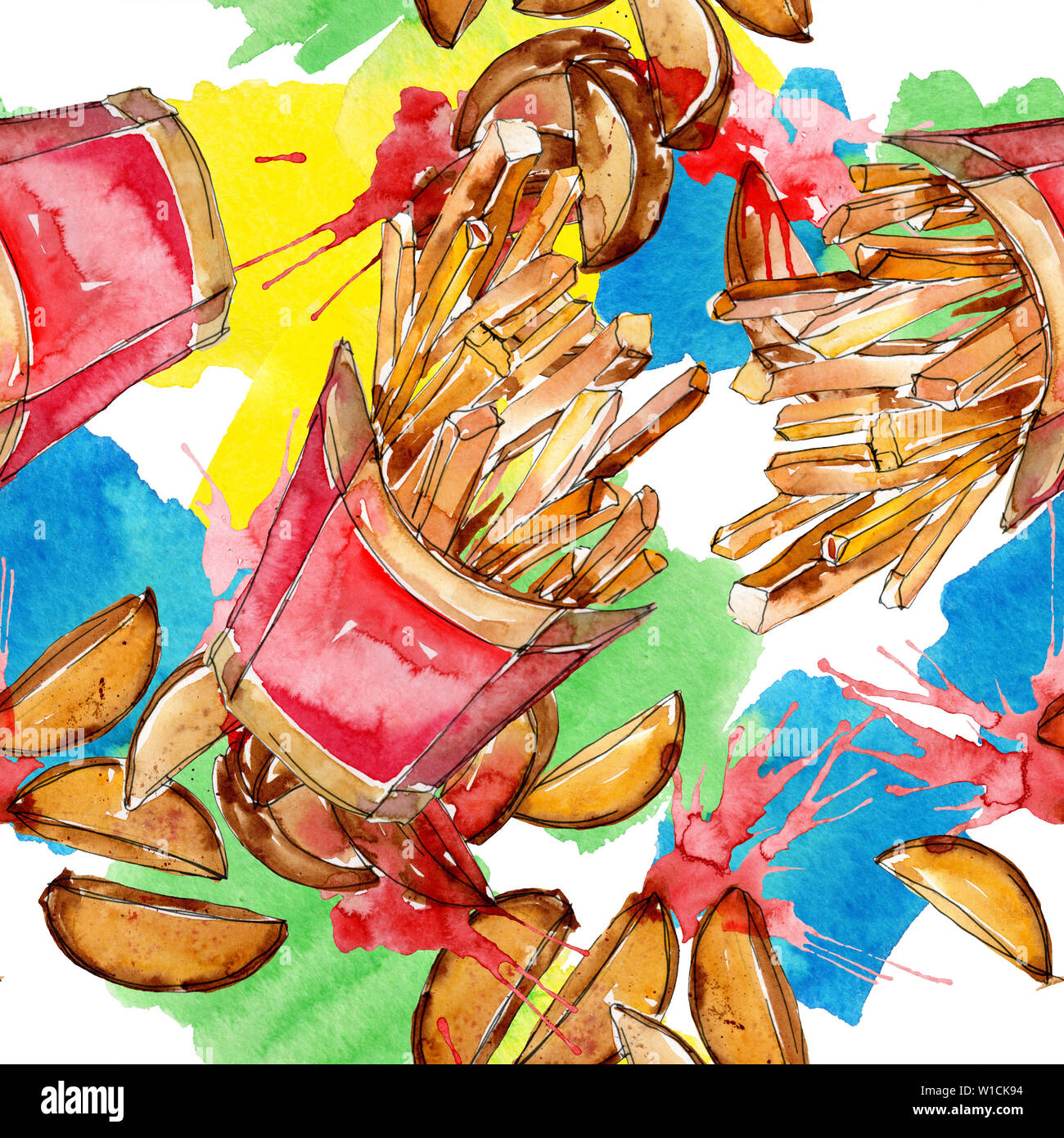 Fast food french fries in a watercolor style set. Watercolor background ...