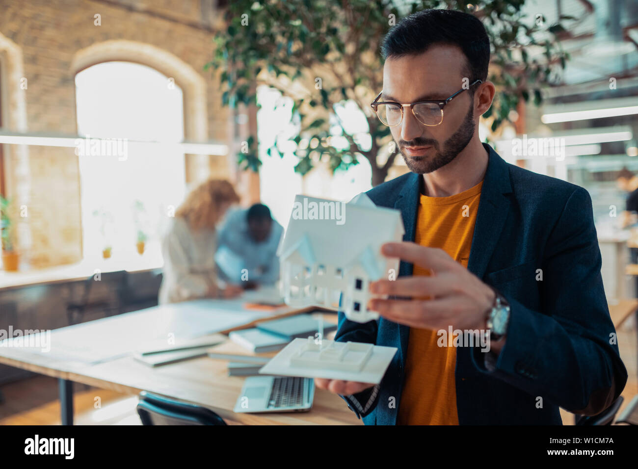 Interior designer. Bearded dark-haired interior designer wearing ...