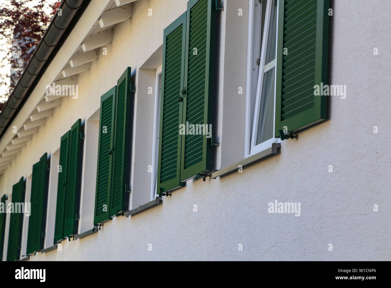 Shuttered windows. Old houses with shuttered windows Stock Photo - Alamy