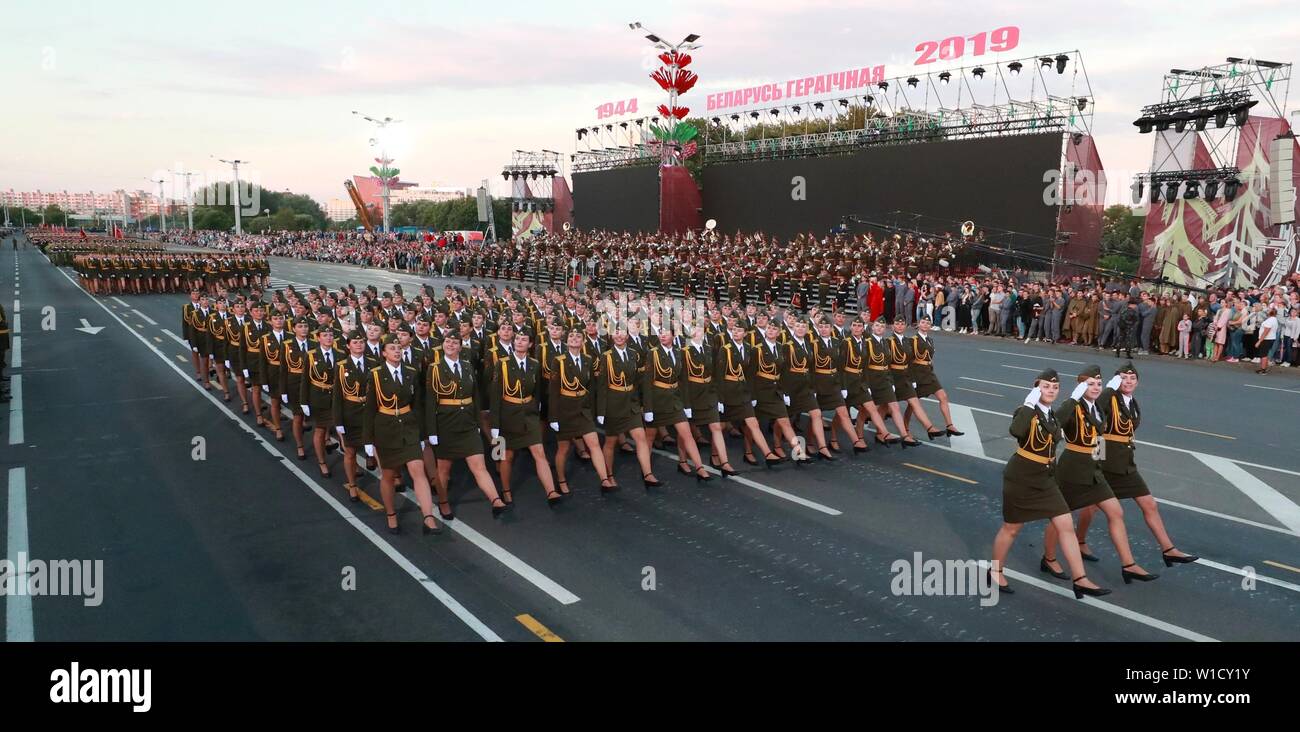 Minsk, Belarus. 1st July, 2019. Servicewomen attend a rehearsal for the ...