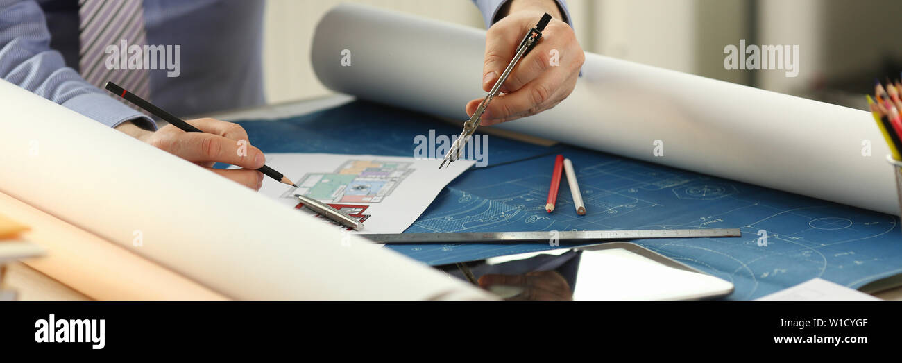 Architect Drawing Building Reconstruction Sketch Stock Photo - Alamy