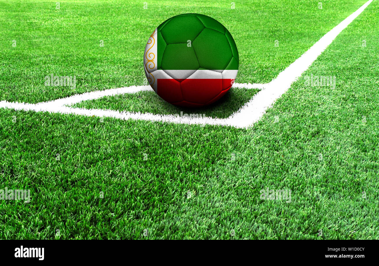 soccer ball on a green field, flag of Chechen Republic Stock Photo - Alamy