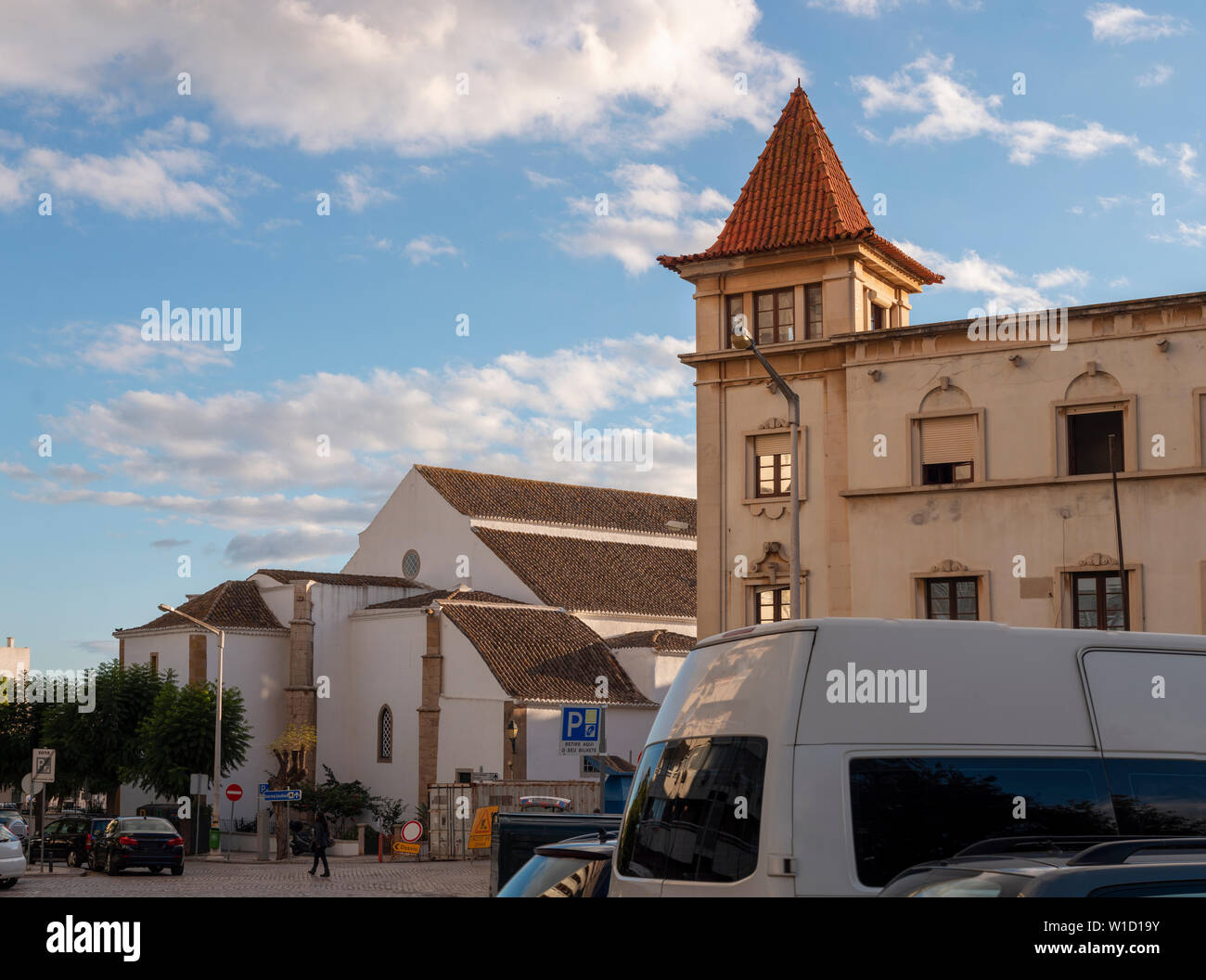 View of the historical streets on the city of Faro, Portugal Stock ...