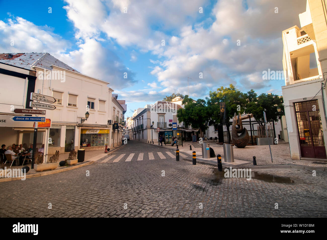 FARO, PORTUGAL - October 16, 2019: Tourist downtown area of Faro city ...