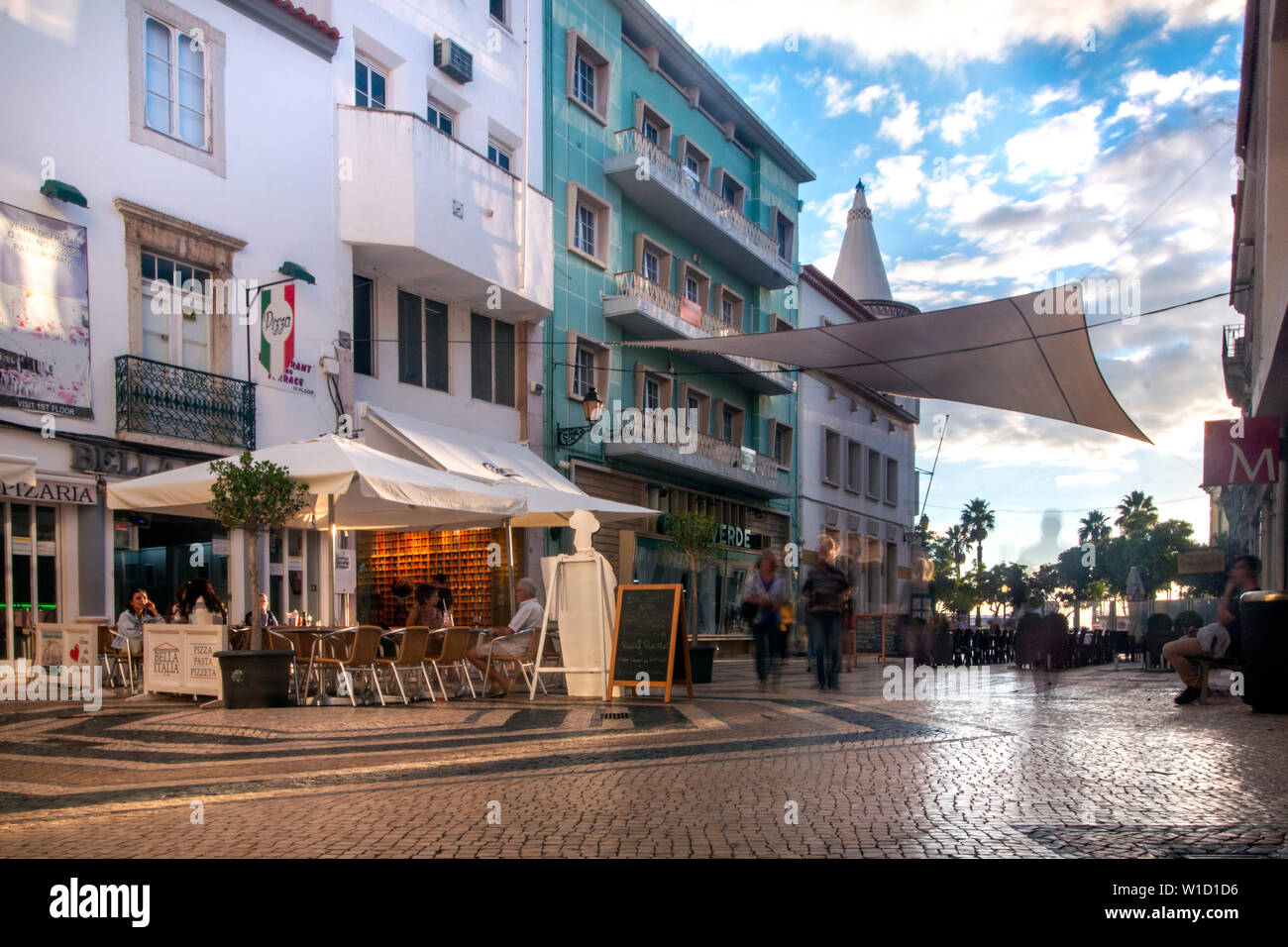 FARO, PORTUGAL - October 16, 2019: Tourist downtown area of Faro city ...