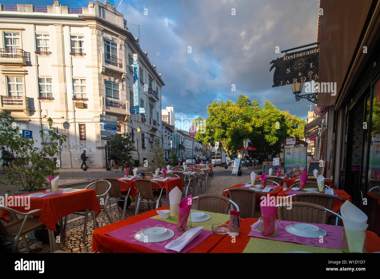 FARO, PORTUGAL - October 16, 2019: Tourist downtown area of Faro city ...