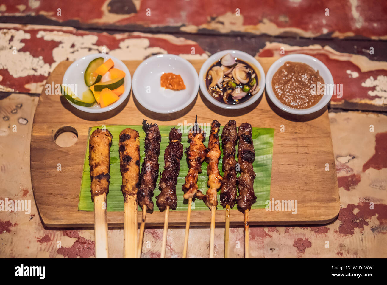 Different kinds of satay dinner Indonesian food Stock Photo - Alamy
