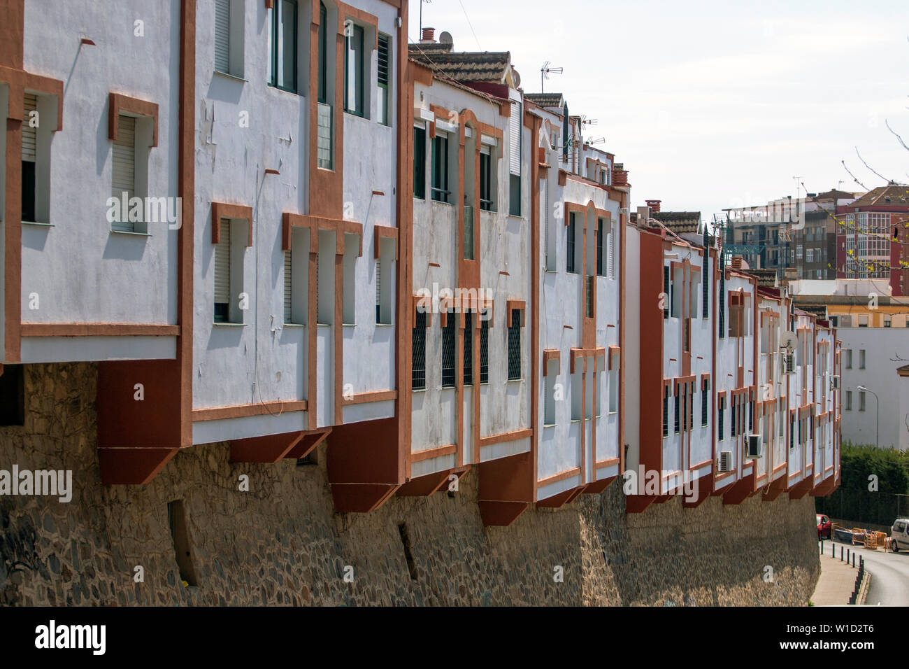 Exterior view of a different row of houses on Huelva, Spain Stock Photo ...
