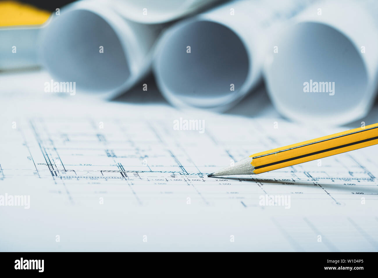stack of white construction blueprints Stock Photo - Alamy