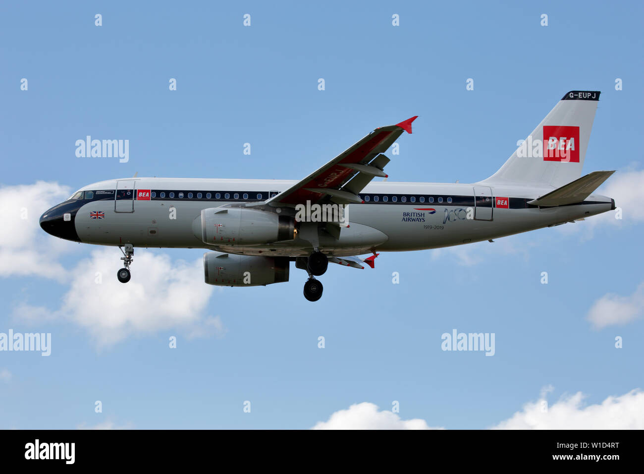 G-EUPJ British Airways Airbus A319-100 painted in a retro BEA livery to ...