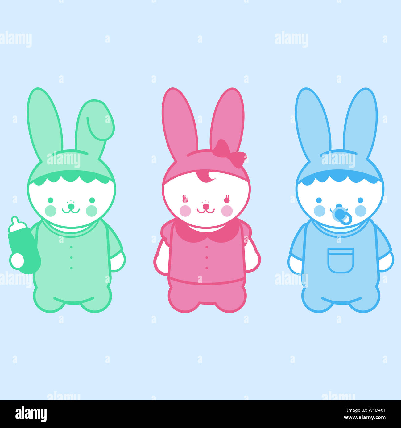 Illustration of three baby bunnies Stock Photo - Alamy
