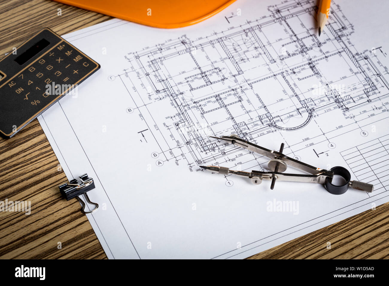 Architect worplace top view Stock Photo - Alamy