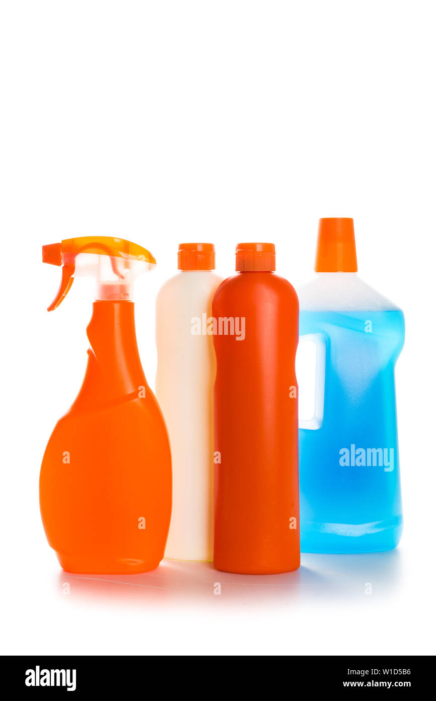 Cleaning product plastic container for house clean on white background ...