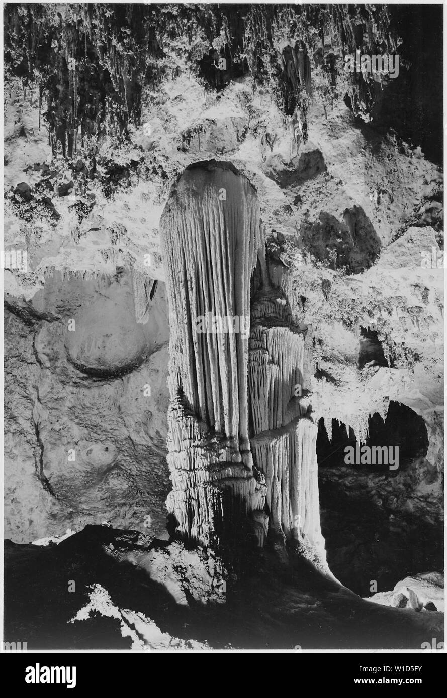 Formations above Green Lake, Large stalagmite with draped stalactite ...