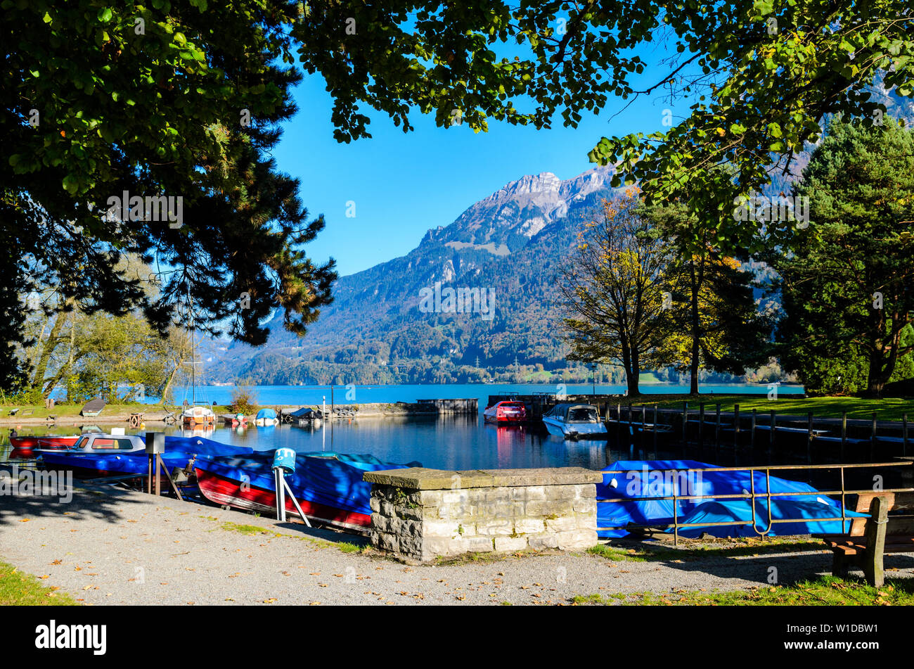 Brienzersee, lake of Brienz with autumn alps mountains. Interlaken ...
