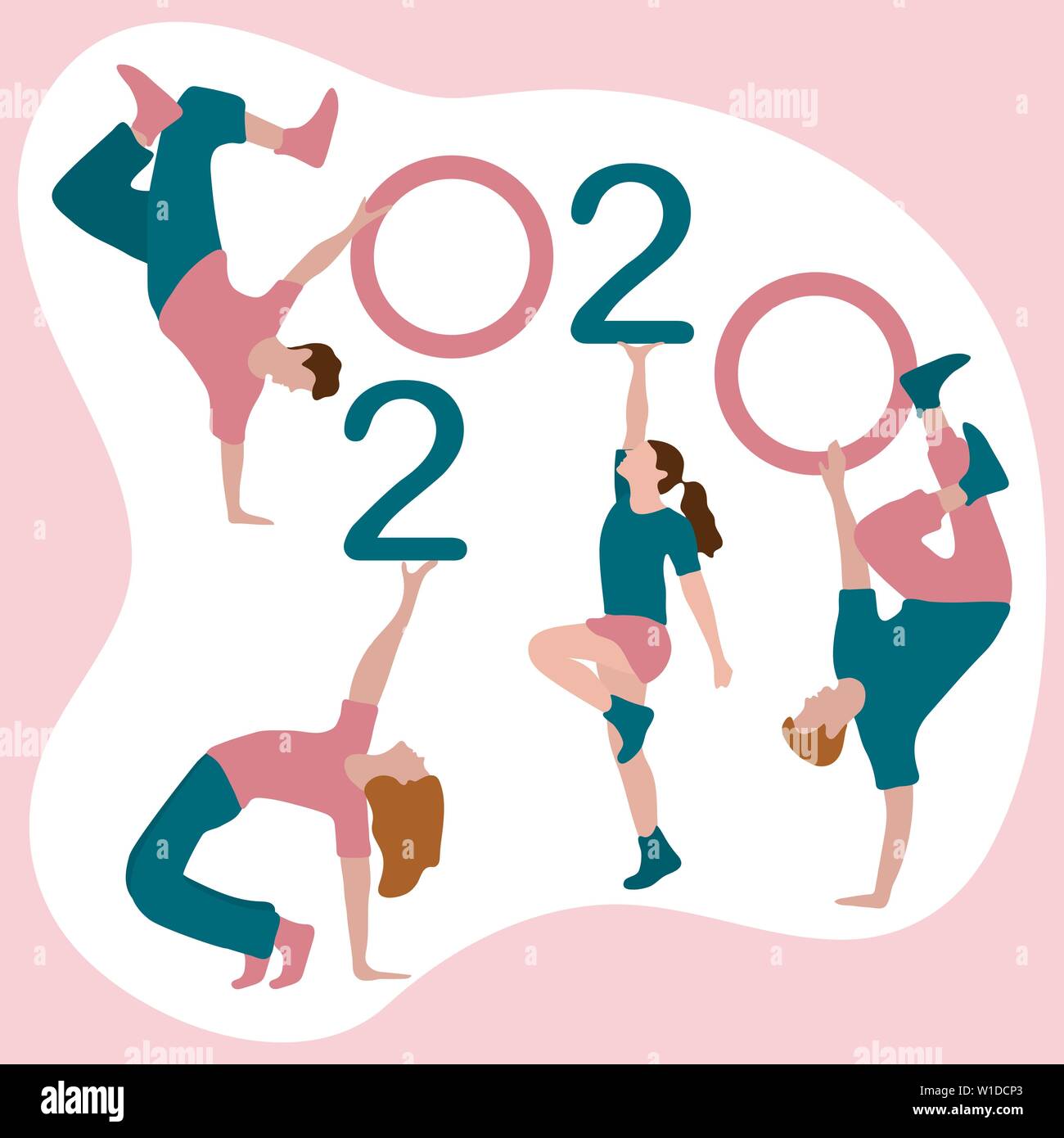 Happy new year. Vector illustration with 2020 year numbers and dancing ...