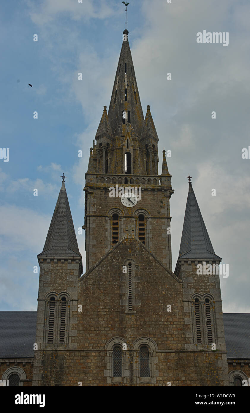 Big old stone Catholic cathedral in Sourdeval Normandy France Stock ...