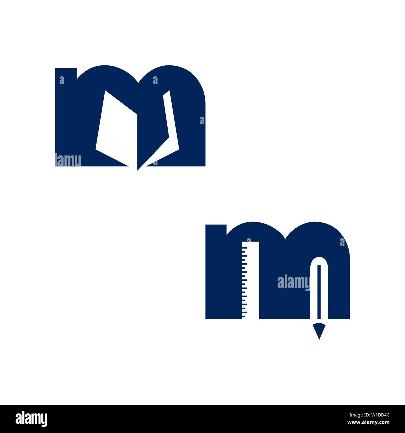 Letter M education logo vector illustration template. Negative space ...
