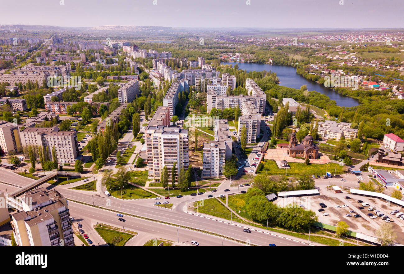 Aerial view of modern residential areas of Stary Oskol overlooking of ...