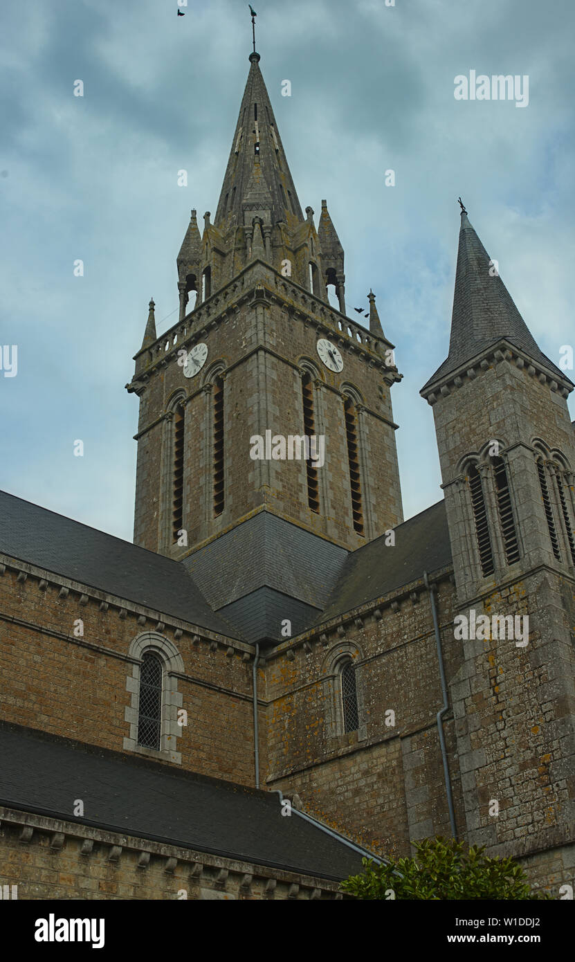 Big old stone Catholic cathedral in Sourdeval Normandy France Stock ...