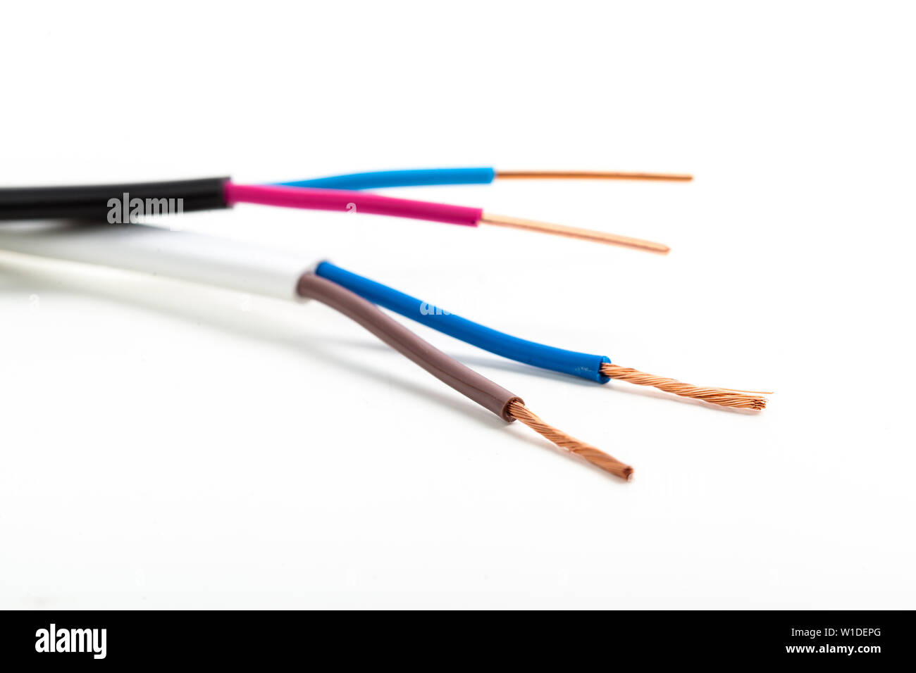 Electric screened cable with many wires isolated on white Stock Photo ...