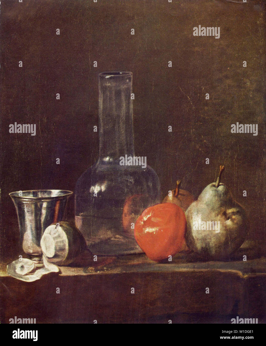 Jean Siméon Chardin - Still Life With Glass Flask Fruit C 1750 Stock ...