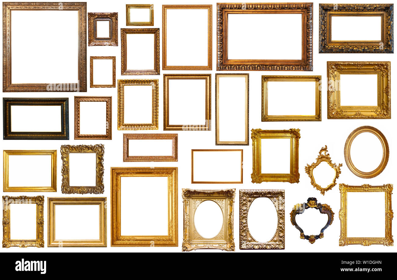 Set of isolated art empty frames in golden and silvery color Stock ...