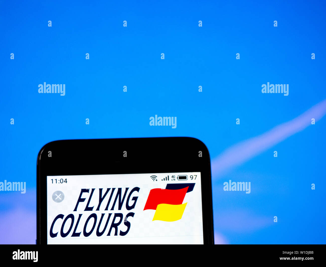 In this photo illustration the Flying colours airline logo is seen ...