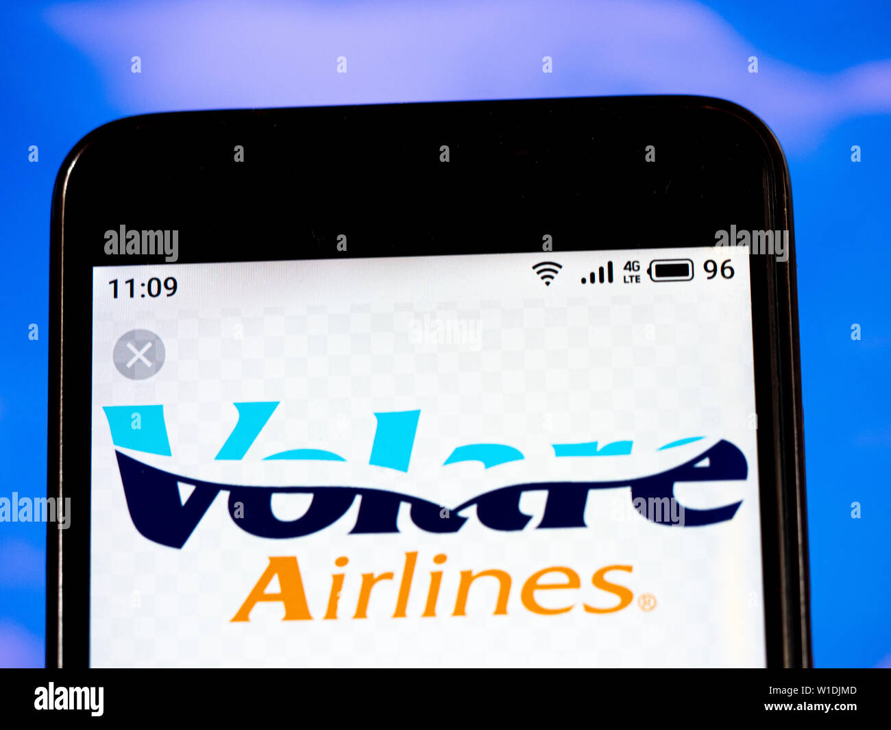 In this photo illustration the Volare Airlines logo is seen displayed ...