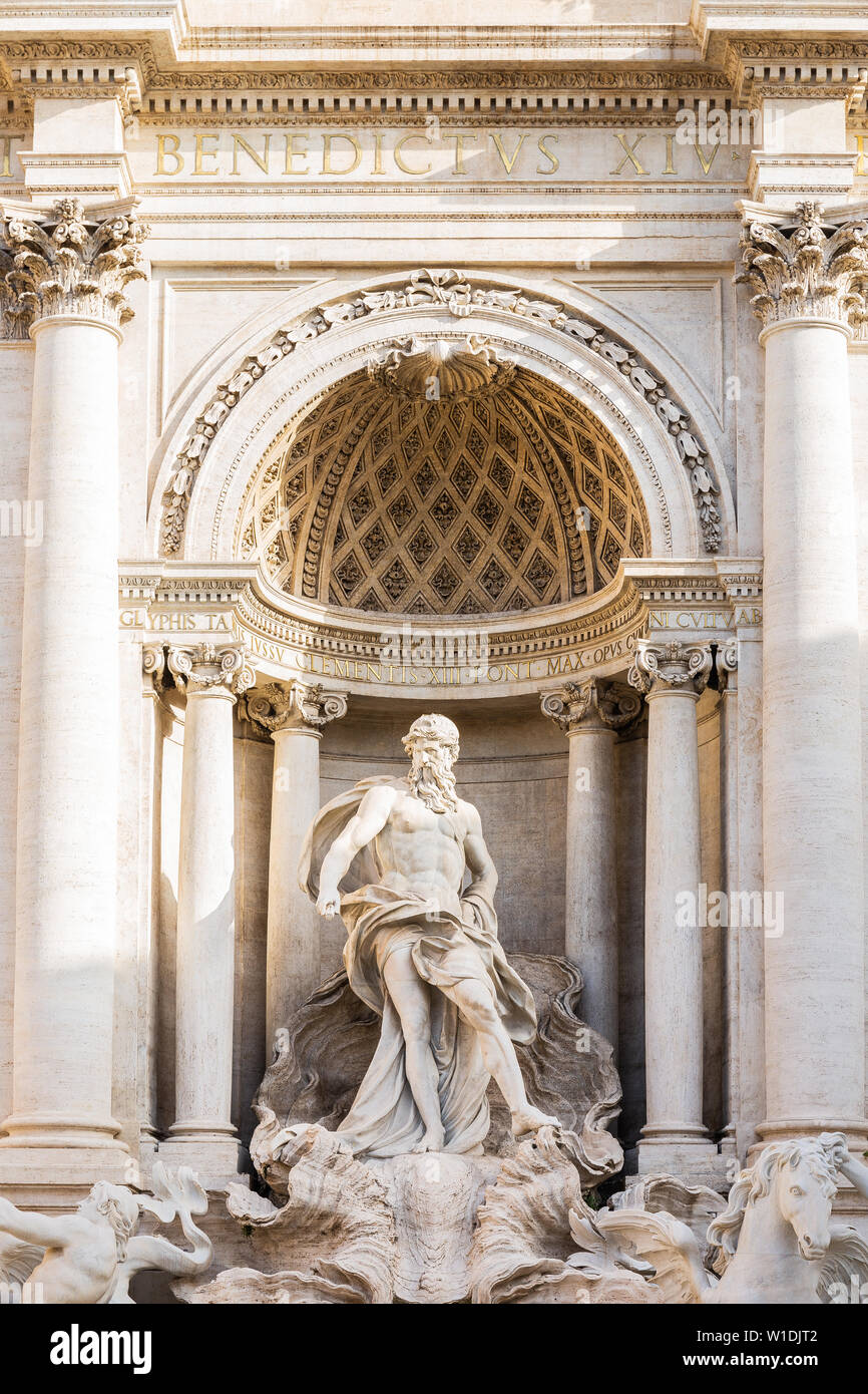 Detail statue of Oceanus standing under a triumphal arch, Trevi ...