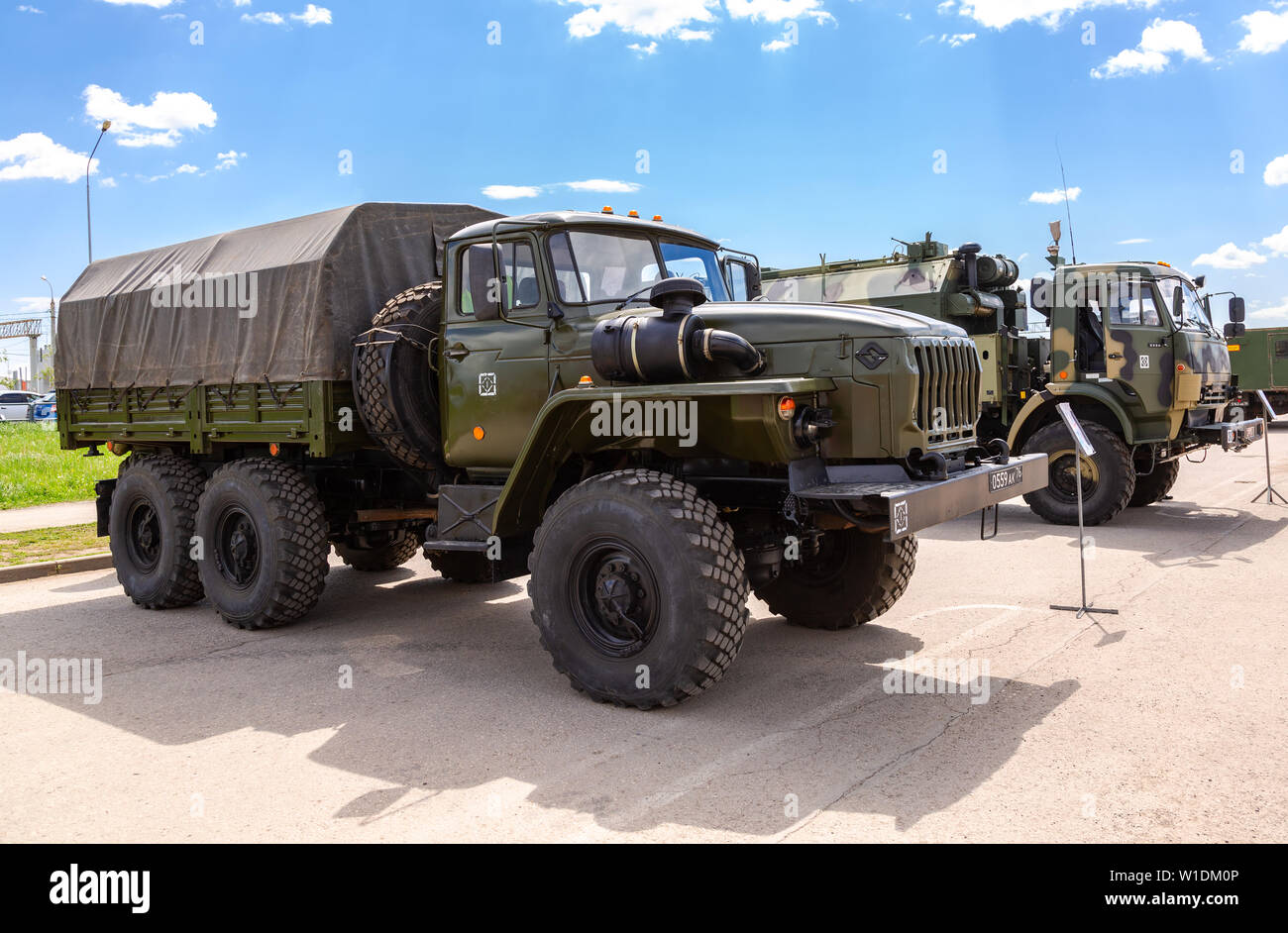 Samara, Russia - May 18, 2019: Green russian military truck Ural 4320 ...