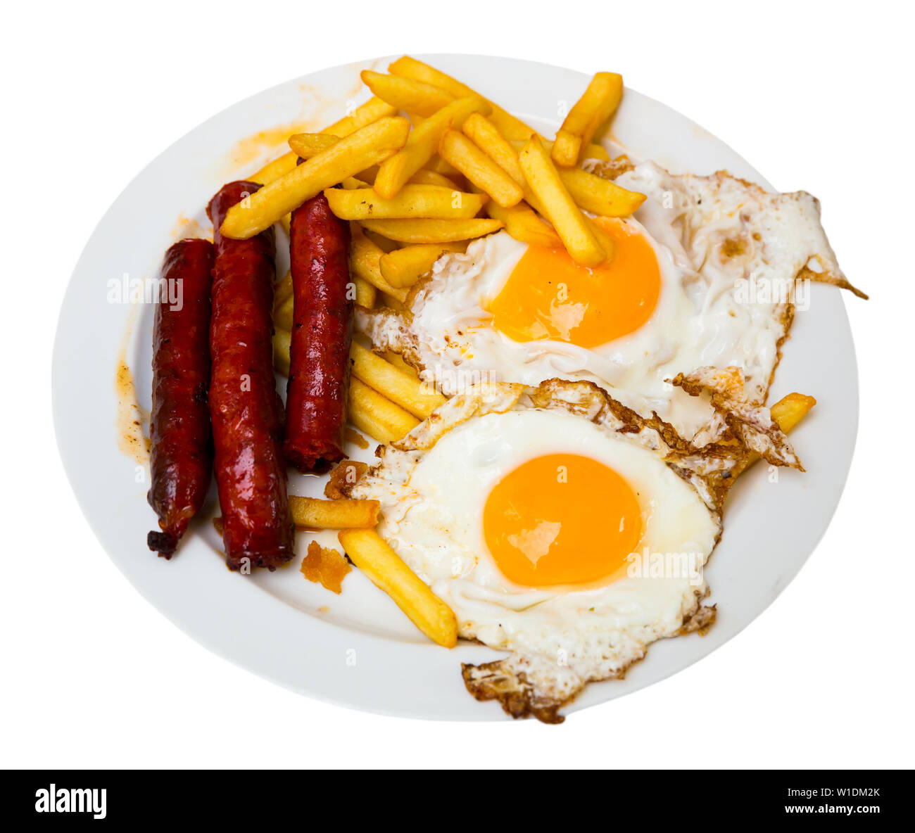 Huevos con chistorra, dish of traditional Navarra cuisine. Isolated ...