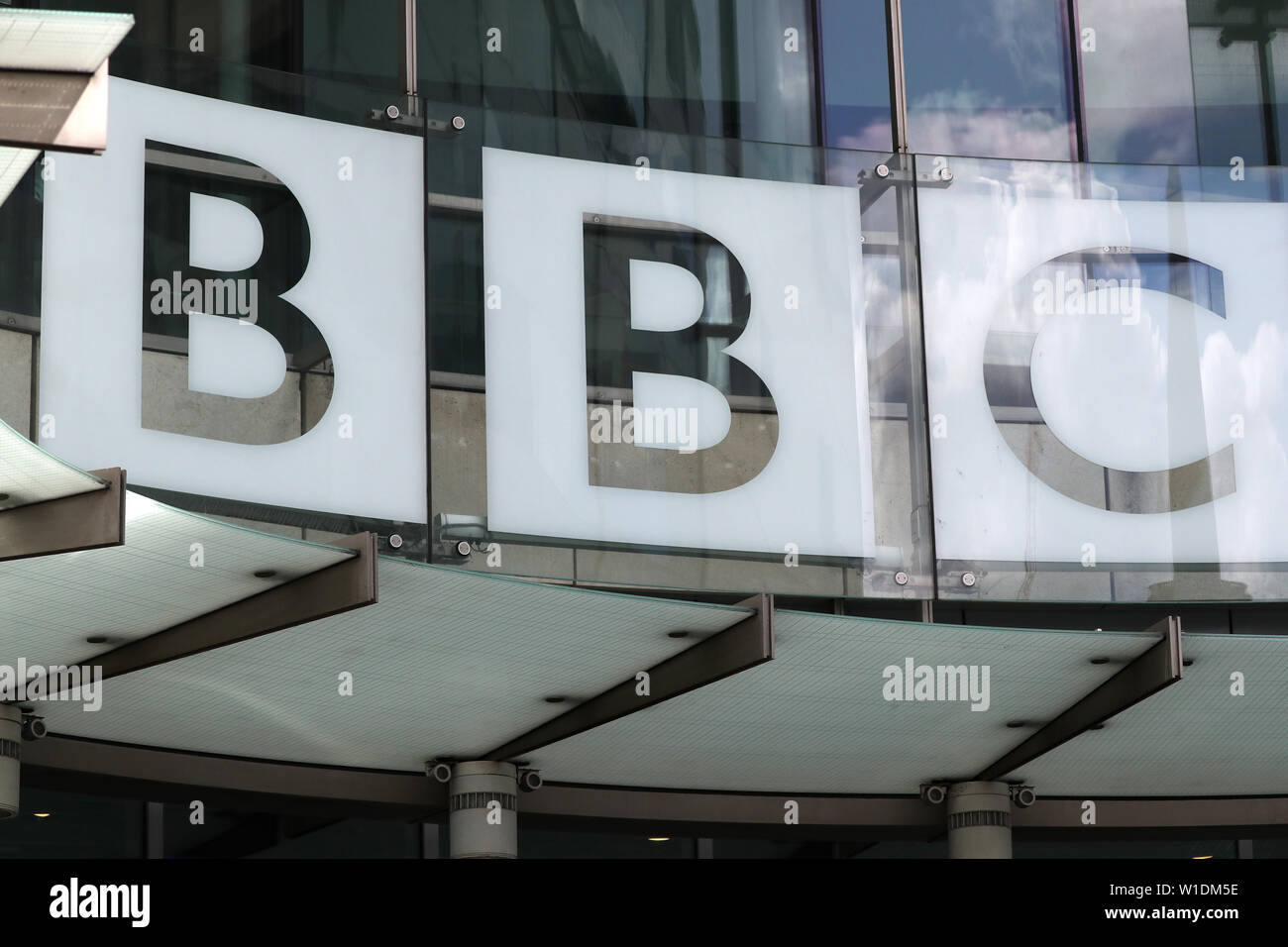 A view of the BBC New Broadcasting House sign in central London Stock ...