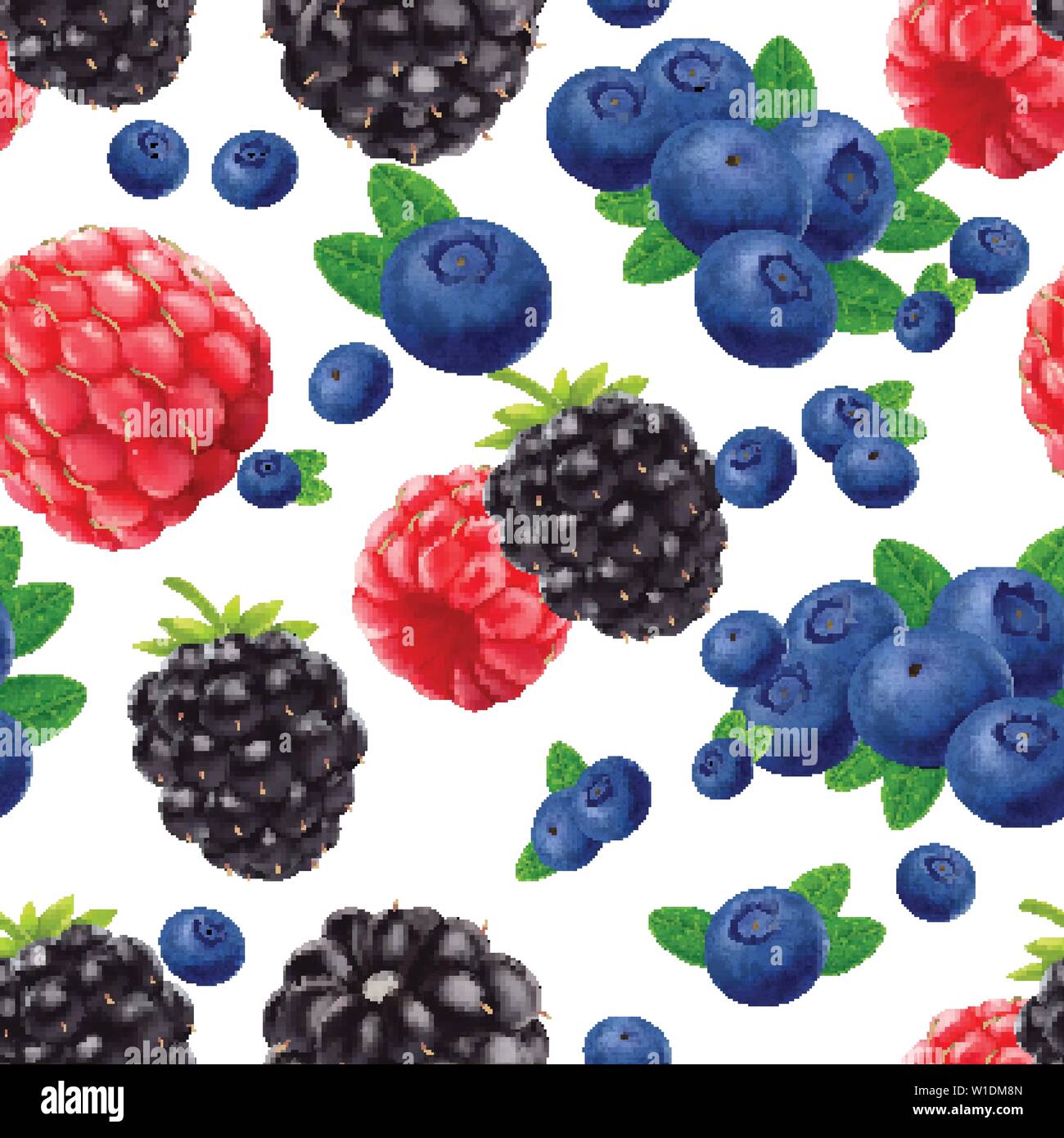 Blackberry blueberry cherry and raspberry seamless pattern. 3d ...