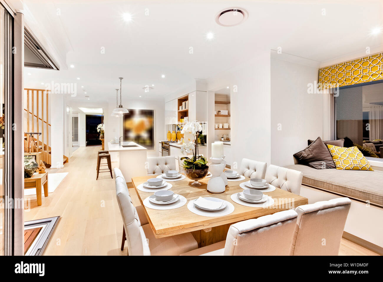 Voguish dining area attached to the kitchen with a snack counter and a ...