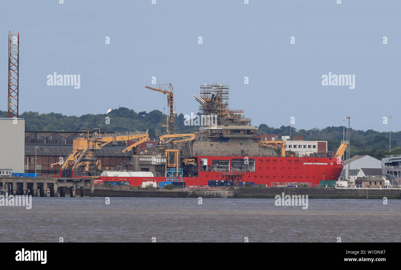 RRS Sir David Attenborough under construction at Cammell Laird shipyard ...