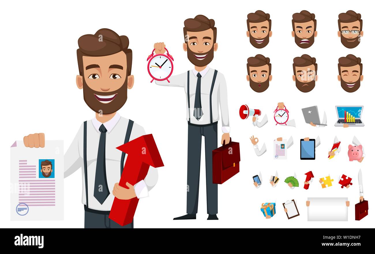 Business man cartoon character creation set. Handsome businessman. Make ...