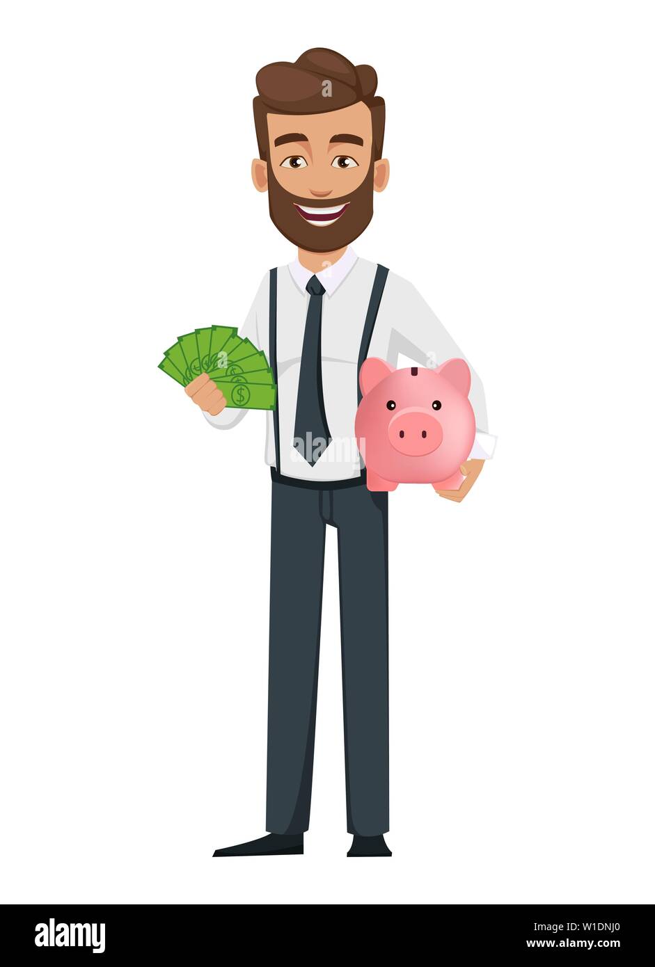 Business man cartoon character. Handsome bearded businessman holding ...