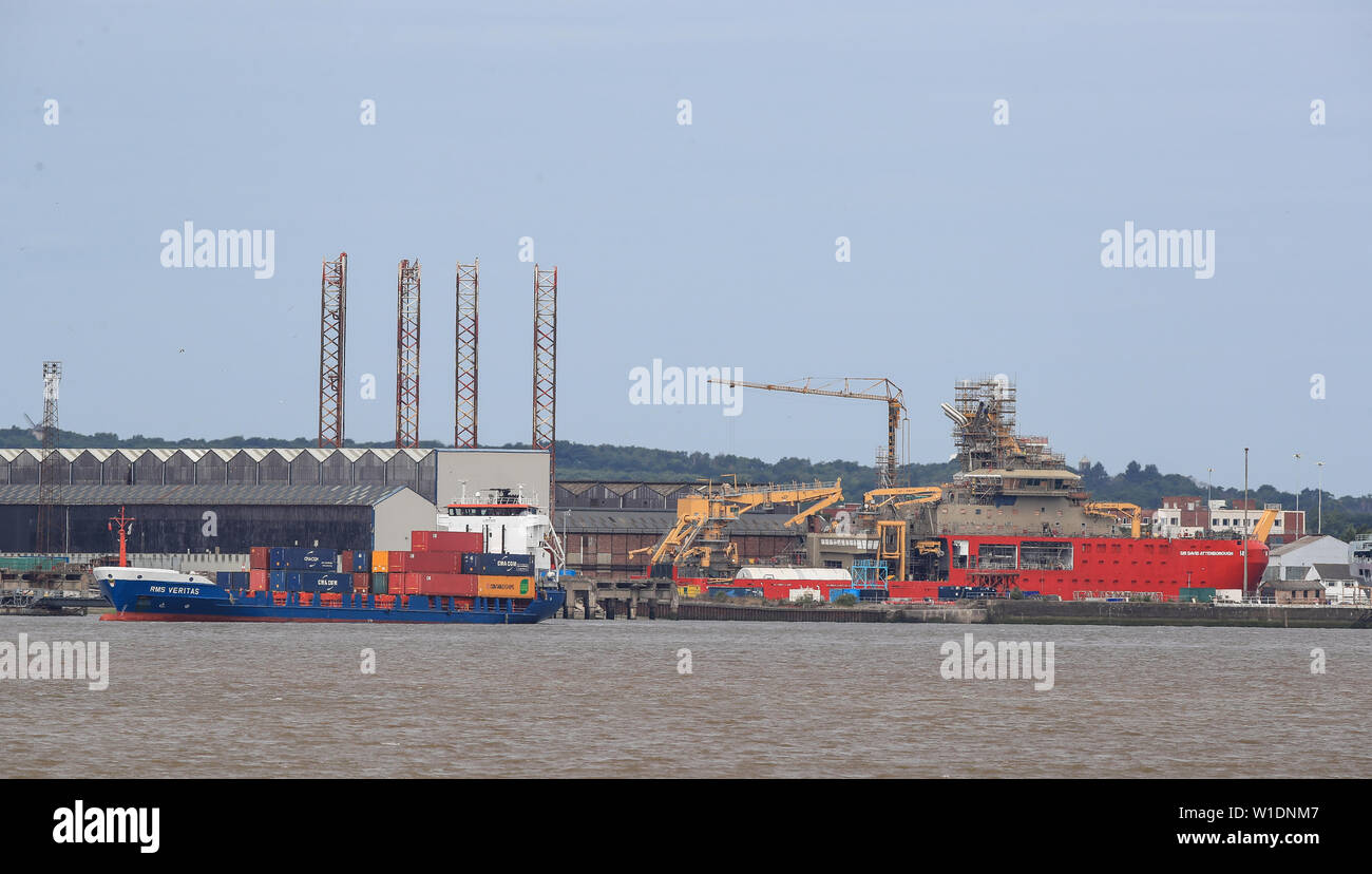 RRS Sir David Attenborough under construction at Cammell Laird shipyard ...