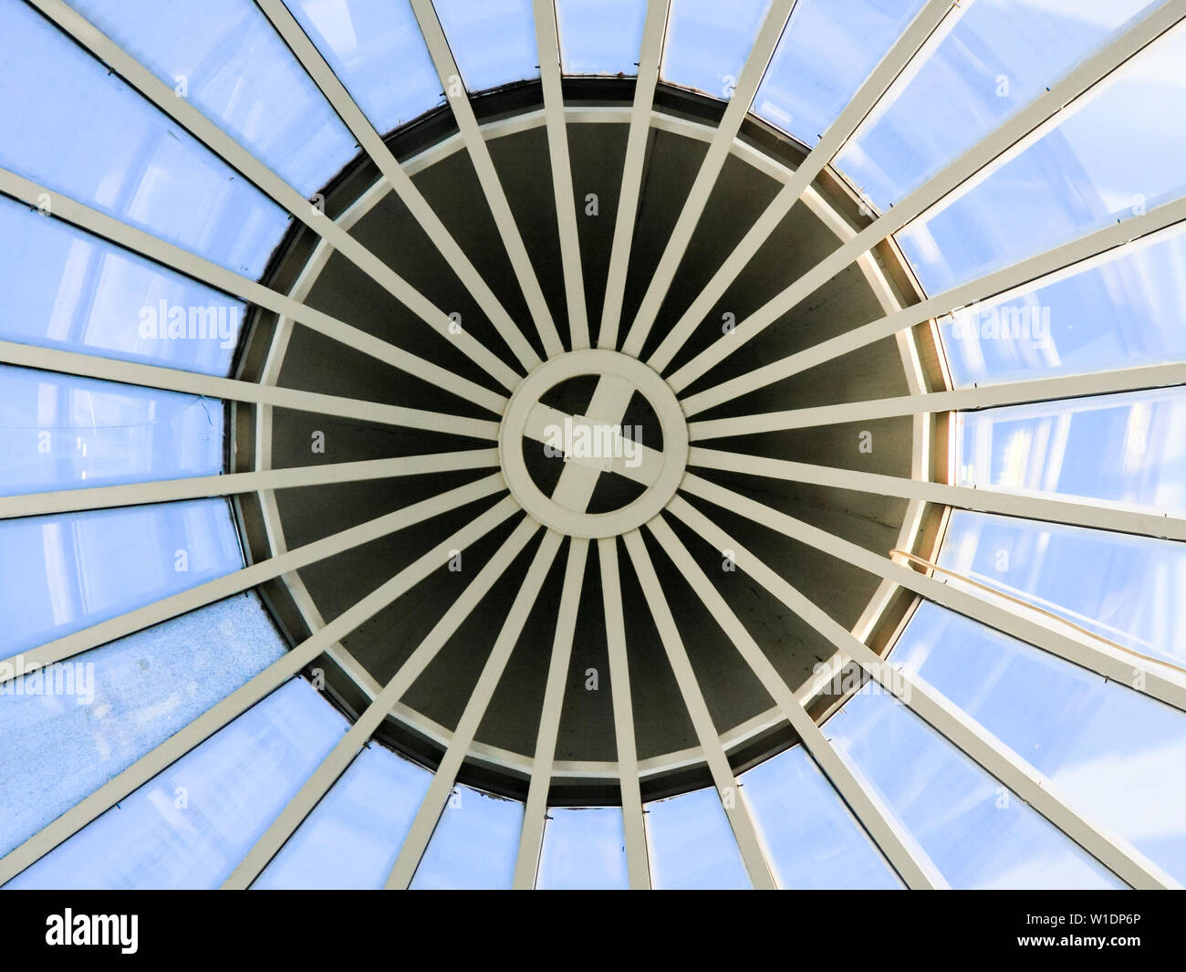 Bottom view of the blue sky through a glass spherical dome Stock Photo ...