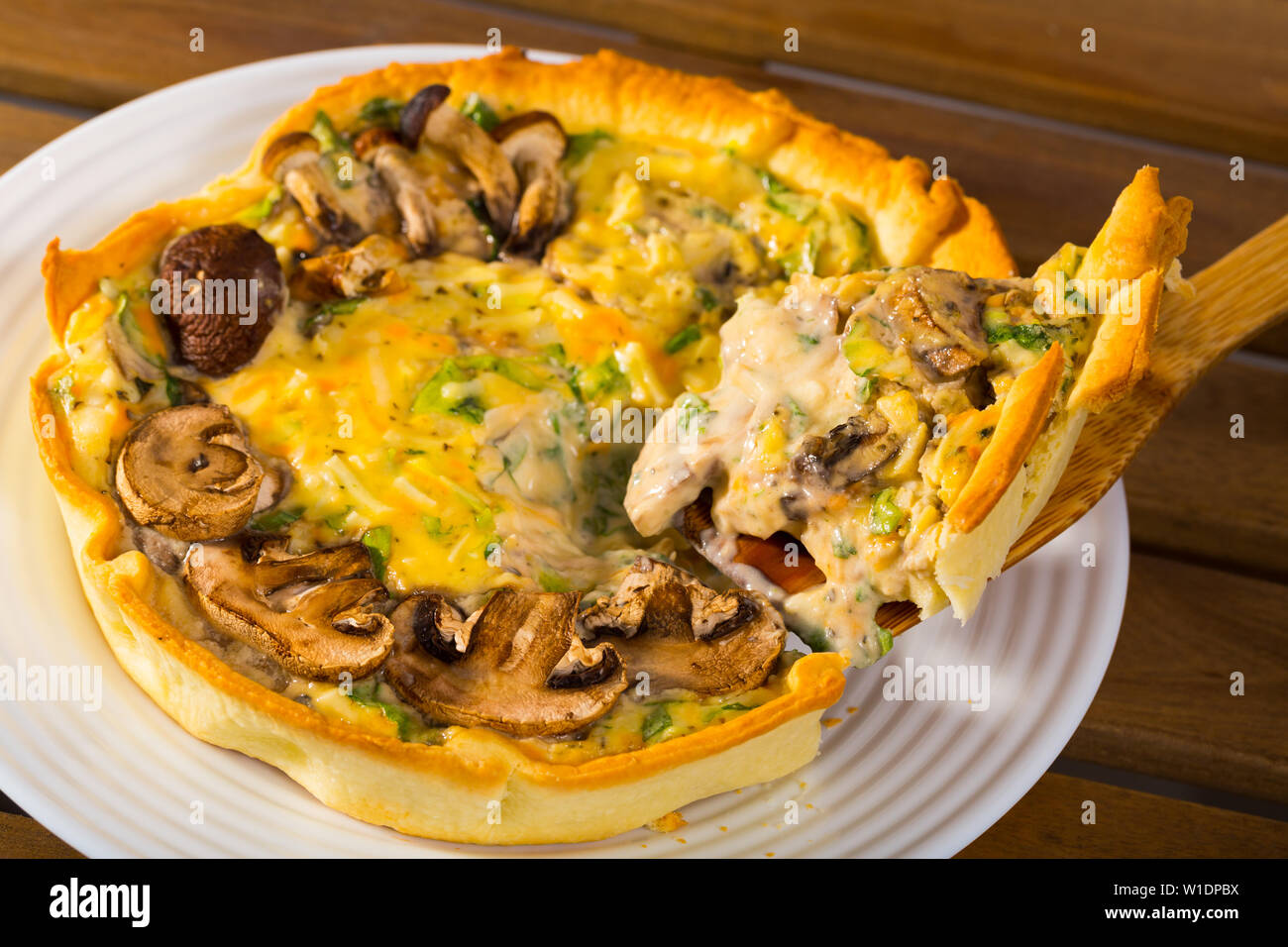 Delicious shortcrust pastry pie with porcini mushrooms, shiitake and ...