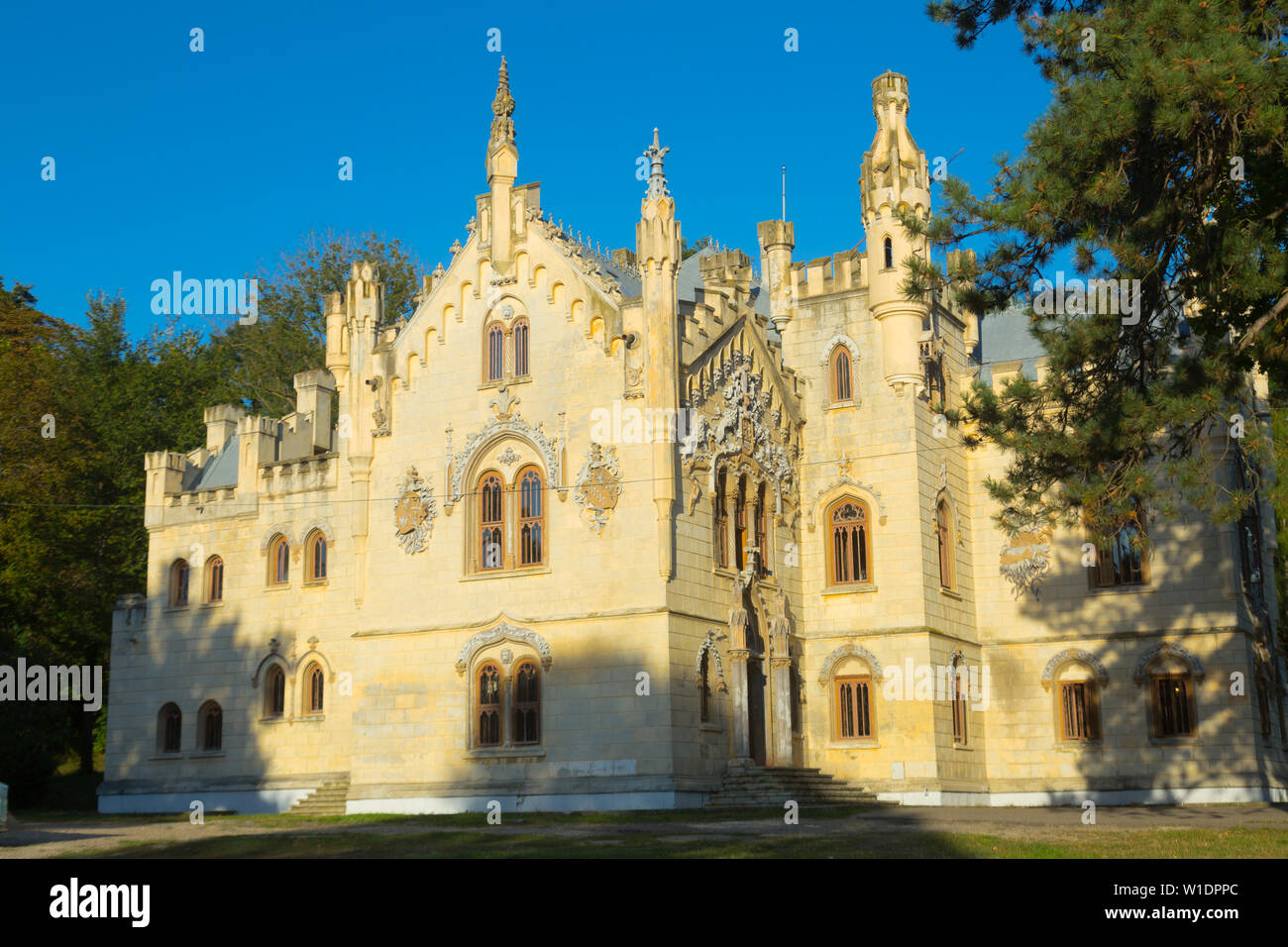 View of historical monument of Romania Sturdza Castle on sunny autumn ...