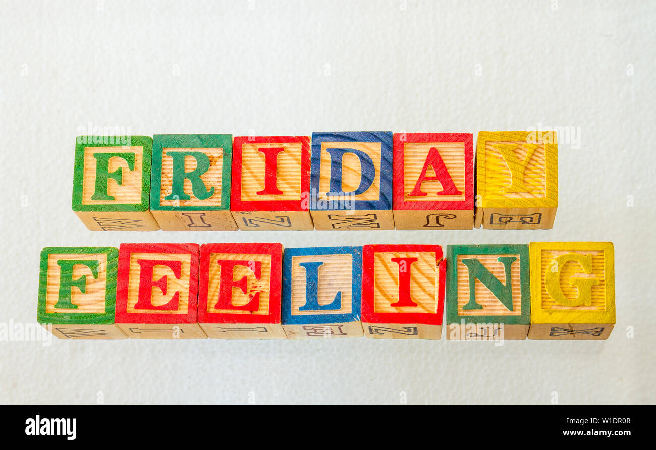 The term friday feeling visually displayed on a clear background using ...