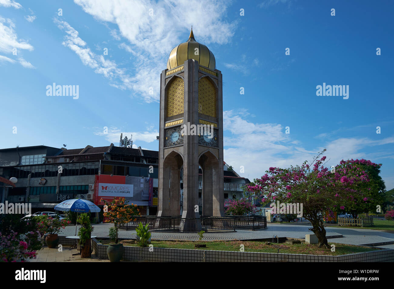 The landmark Moorish style central clock tower in Bintulu, Borneo ...