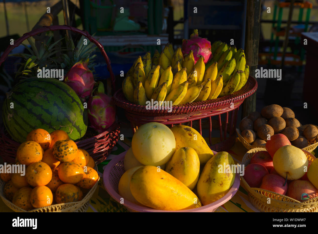 Street food in Luang Prabang, Laos. Delicious tropical fruit stall by ...